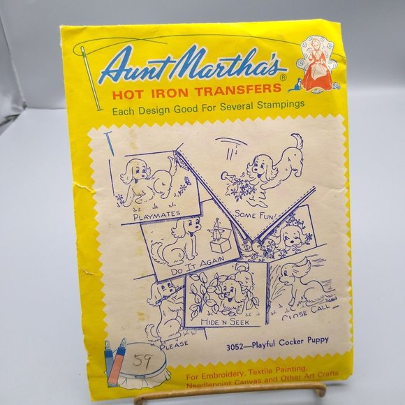 Aunt Martha's Studios | Office | Vintage Aunt Marthas Hot Iron Transfers 352 Playful Cocker ...